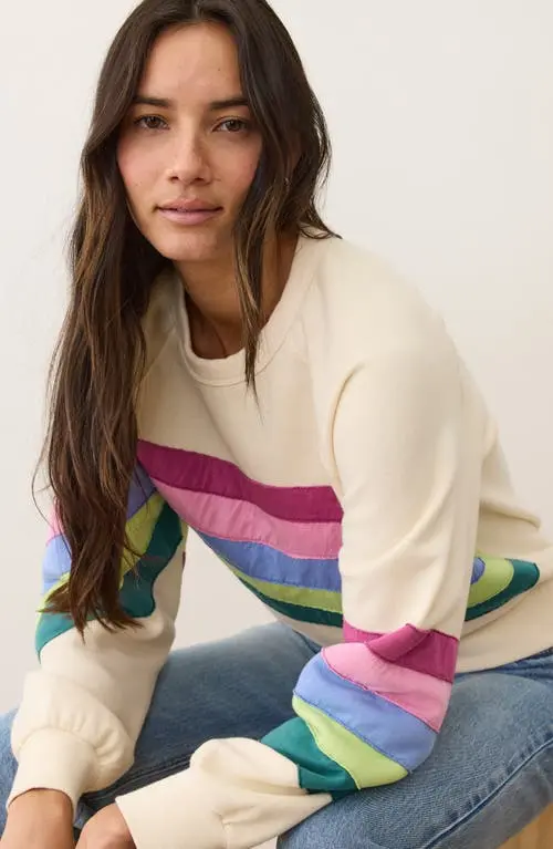 Marine Layer Stripe Appliqué Cloud 9 Fleece Sweatshirt - Cool Wave