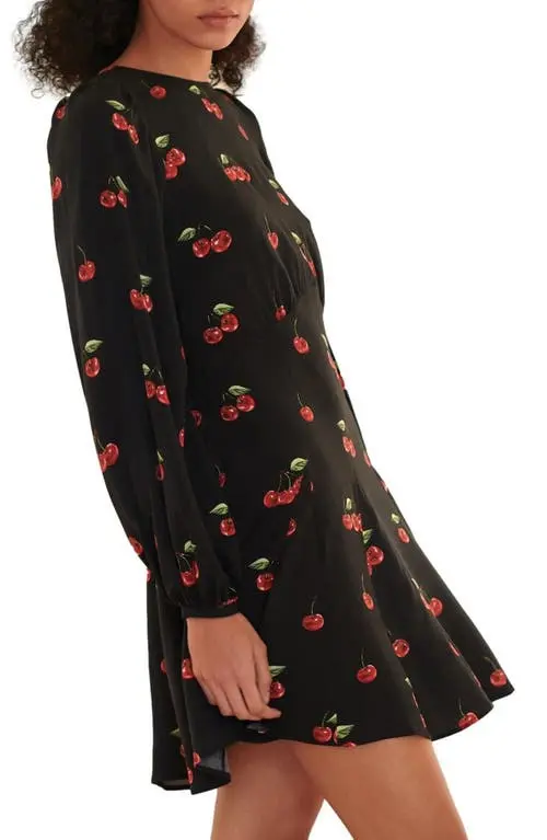 NEXT Cherry Print Long Sleeve Minidress - Black