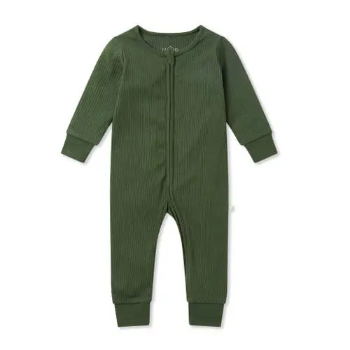 MORI Ribbed Stripe Two-way Zip-up Sleepsuit - Pine