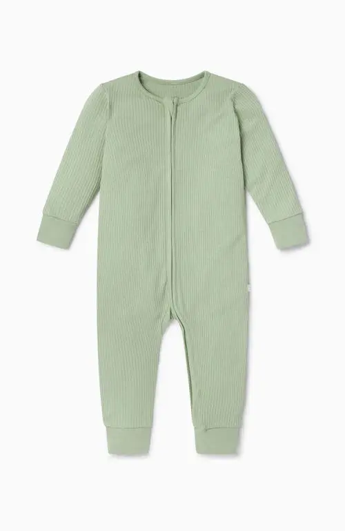 MORI Ribbed Stripe Two-way Zip-up Sleepsuit - Sage