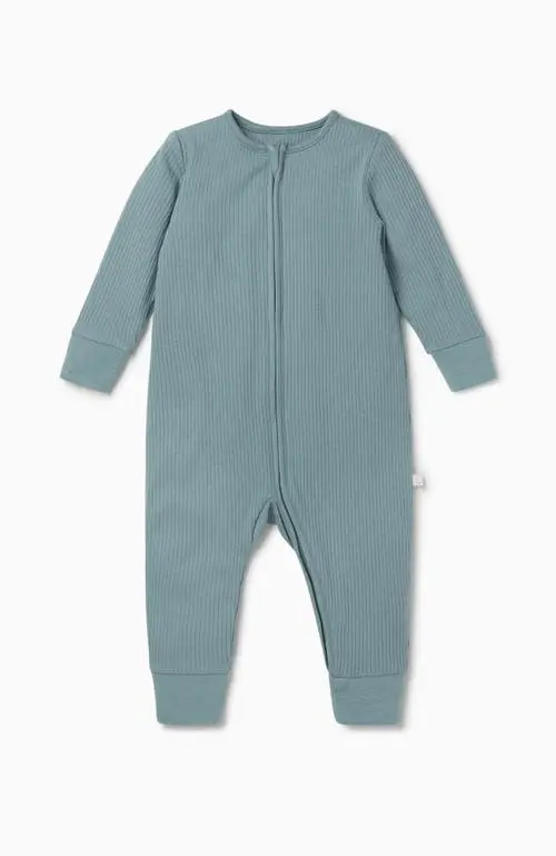 MORI Ribbed Stripe Two-way Zip-up Sleepsuit - Sky