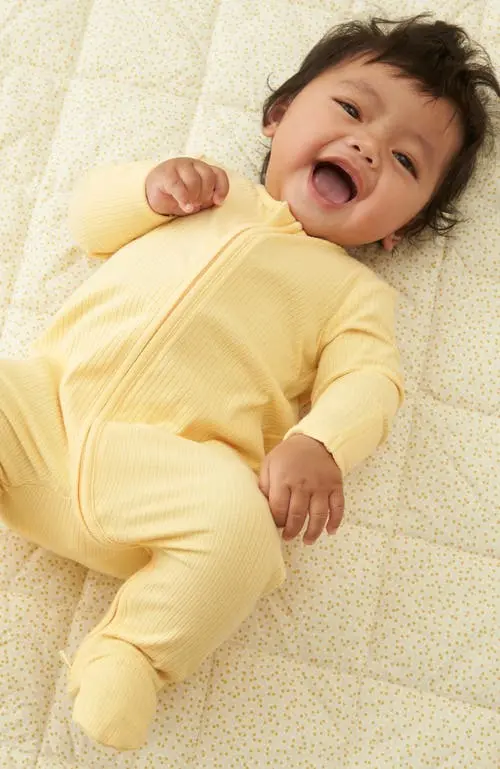 MORI Ribbed Stripe Two-way Zip-up Sleepsuit - Yellow