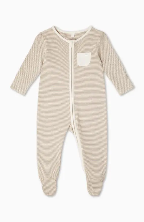 MORI Two-way Zip-up Sleepsuit - Oatmeal Stripe