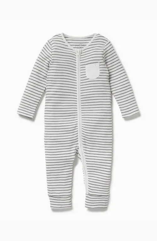 MORI Two-way Zip-up Romper - Grey Stripe