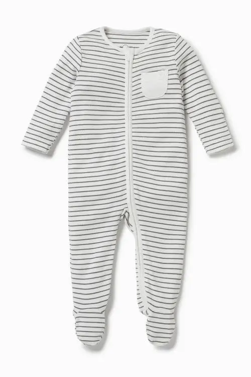 MORI Zip-up Sleepsuit - Grey Stripe