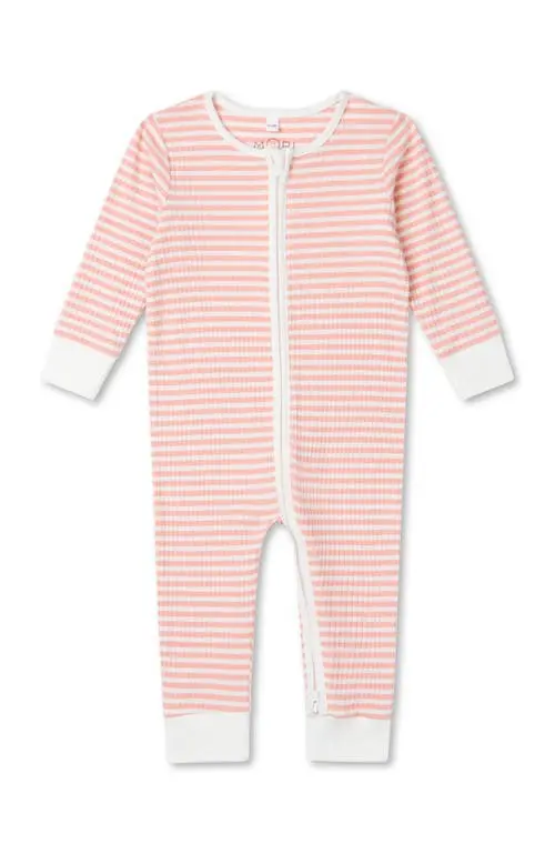 MORI Ribbed Stripe Two-way Zip-up Sleepsuit - Pink Stripe