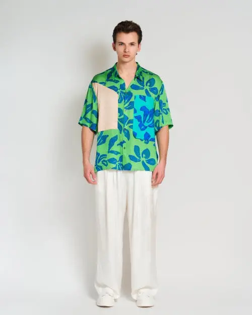 LOST PATTERN Tropical Bliss Patchwork Oversized Hawaii Shirt