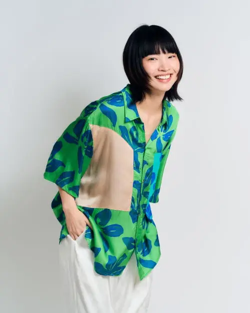 LOST PATTERN Tropical Bliss Patchwork Oversized Hawaii Shirt