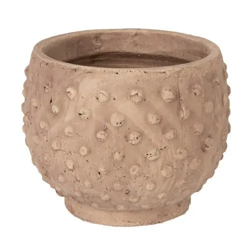 STORIED HOME Round Sandstone Hobnail Planter With Distressed Finish - Grey