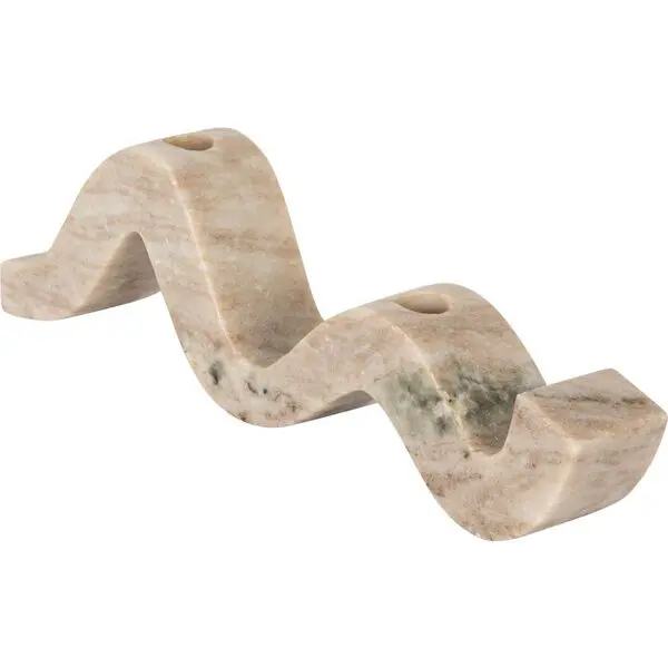 STORIED HOME Marble Wave Double Taper Candle Holder - White