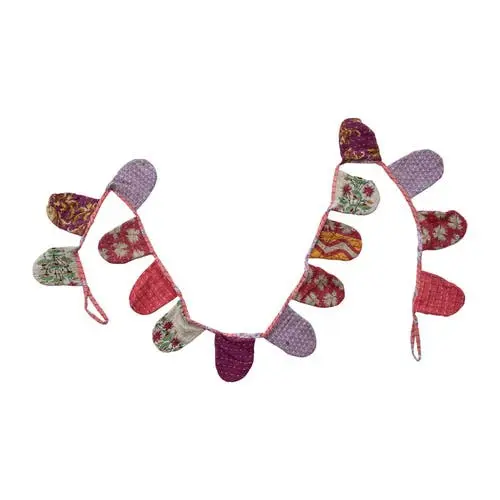 STORIED HOME Vintage Cotton Kantha Quilt Pennant Garland - Purple