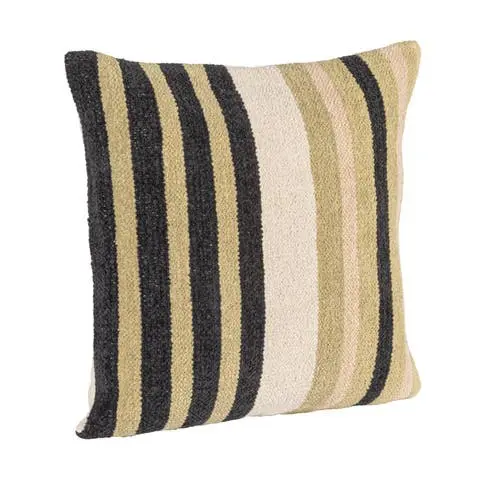 STORIED HOME Square Woven Cotton Blend Chenille Pillow With Stripes - Black