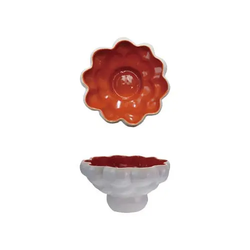 STORIED HOME Decorative Formed Stoneware Footed Bowl With Glazed Interior - Orange