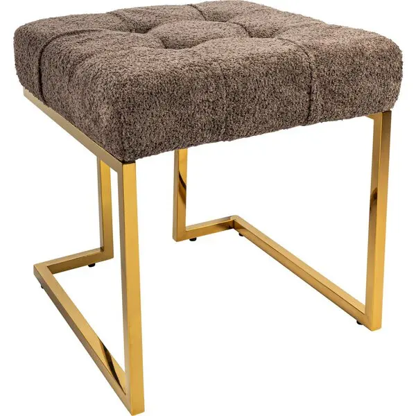 STORIED HOME Art Deco Tufted Velvet Upholstered Stool With Stainless Steel Legs - Grey