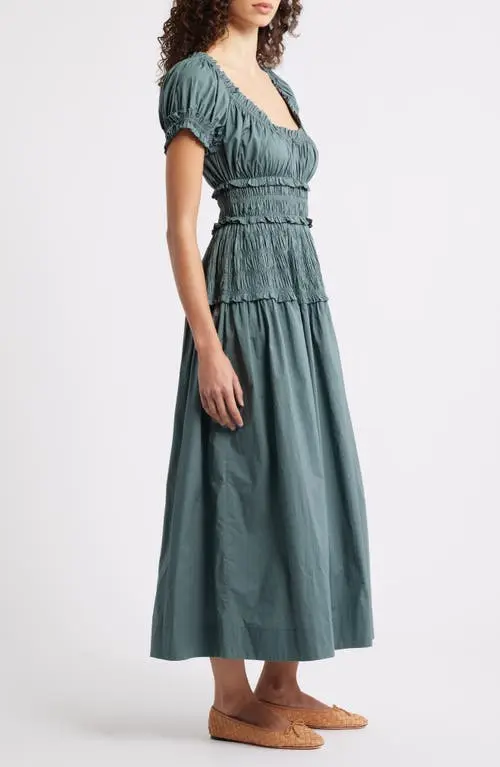 DÔEN Leanne Smock Waist Tiered Organic Cotton Dress - Lagoon