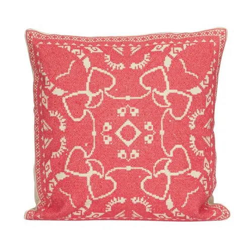 STORIED HOME Cotton Pillow With Embroidered Design And Chambray Back - Pink