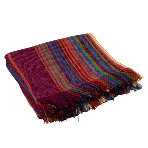 STORIED HOME Indoor/outdoor Woven Fabric Throw With Stripes And Fringe - Purple