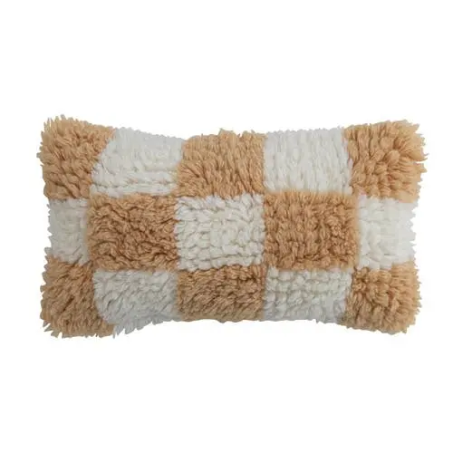 STORIED HOME Hand-woven New Zealand Wool And Cotton Shag Lumbar Pillow With Cotton Back - Cream