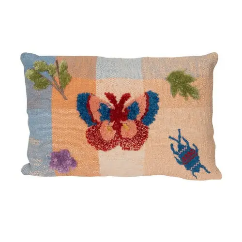 STORIED HOME Indoor/outdoor Woven Fabric Pillow With Tufting, Embroidery, And Insects - Orange