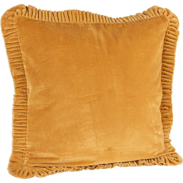 STORIED HOME Velvet Ruffled Square Pillow - Yellow