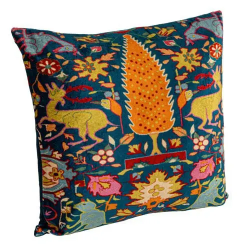 STORIED HOME Bohemian Vintage Velvet Pillow - Blue