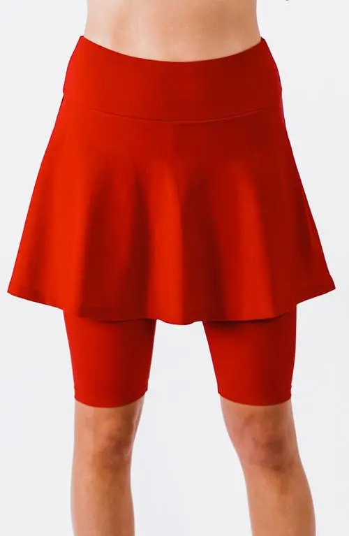CALYPSA Midi Swim Skort With Bike Shorts - Red