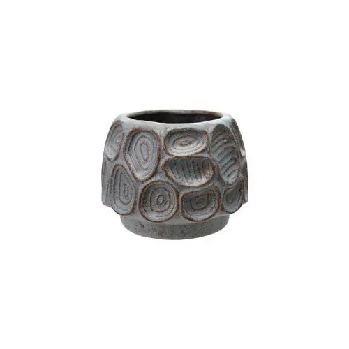 STORIED HOME Stoneware Planter With Stone Design With Reactive Glaze