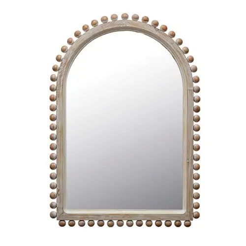 STORIED HOME Wood Ball Framed Arched Wall Mirror - Natural