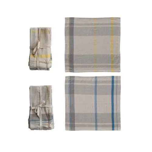 STORIED HOME 4-piece Square Woven Cotton Plaid Napkins - Tan