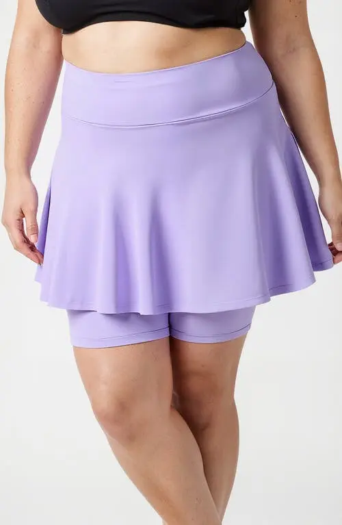 CALYPSA Midi Swim Skort With Bike Shorts - Lavender