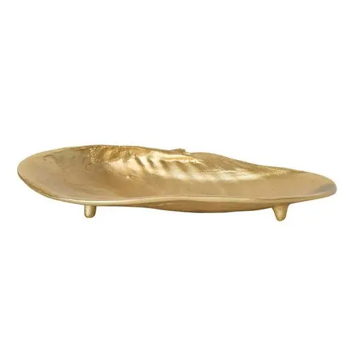 STORIED HOME Decorative Cast Aluminum Footed Shell Shaped Tray - Gold