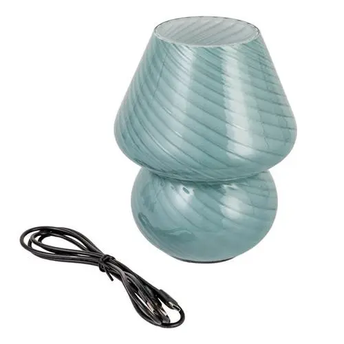 STORIED HOME Hand-blown Art Glass Led Rechargeable Table Lamp With Touch Switch And Usb Cord - Blue