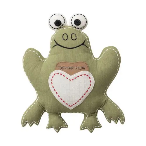 STORIED HOME Cotton Double Cloth Frog Tooth Fairy Pillow With Hand-embroidery - Green