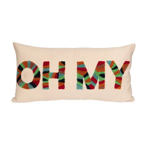 STORIED HOME Cotton Tufted Lumbar Pillow "oh My - Tan