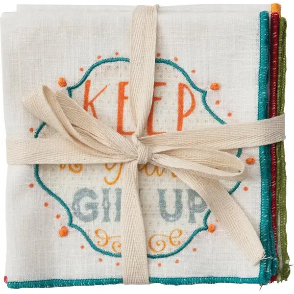 STORIED HOME Cotton Printed Napkins With Saying - White