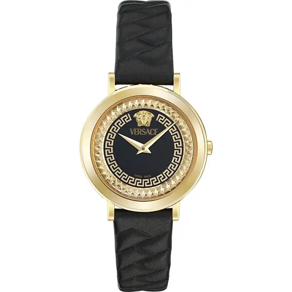 Versace Delphinus Leather Strap Watch - Yellow Gold
