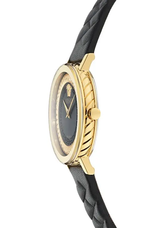 Versace Delphinus Leather Strap Watch