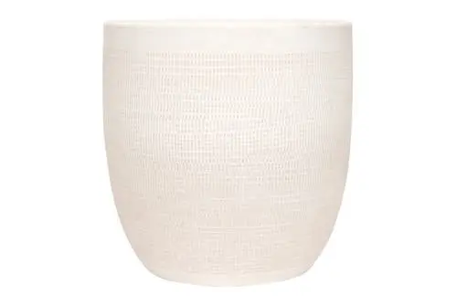 STORIED HOME Coastal Embossed Textured Stoneware Planter - Cream