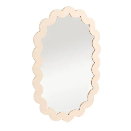 STORIED HOME Wood Framed Scalloped Wall Mirror - Cream