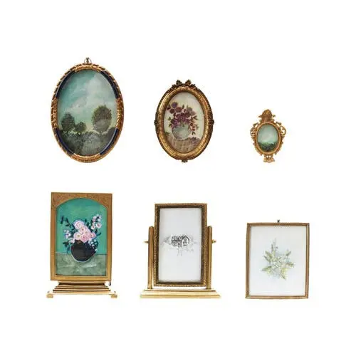 STORIED HOME 6-piece Pewter And Glass Photo Frames With Art - Gold