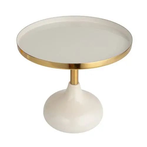 STORIED HOME Round Enameled Metal Pedestal - Cream