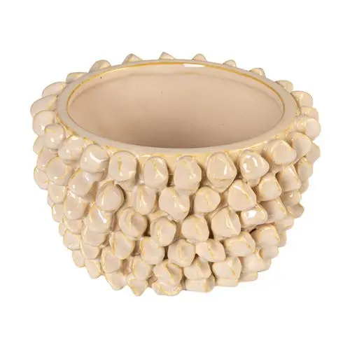 STORIED HOME Stoneware 3d Spiked Formed Planter - Cream