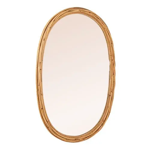 STORIED HOME Wall Mirror With Rattan Wrapped Frame - Natural