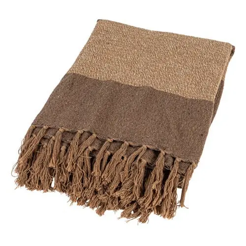 STORIED HOME Savannah Stripe Cotton Blend Throw - Beige