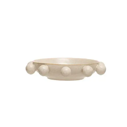 STORIED HOME 9.75 Inches Stoneware Bowl With Orbs And Reactive Glaze - Cream