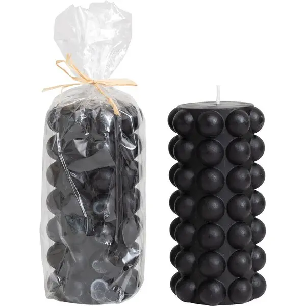 STORIED HOME Unscented Hobnail Pillar Candle - Black