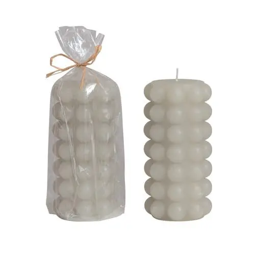 STORIED HOME Unscented Hobnail Pillar Candle - Grey