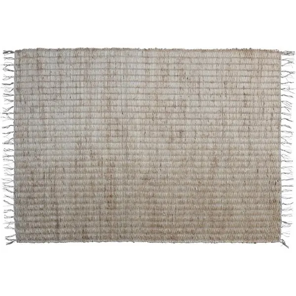 STORIED HOME Boho Woven Jute And Cotton Rug With Fringe - Ivory