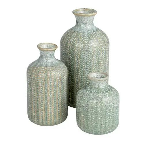 STORIED HOME Embossed Stoneware Vases With Reactive Glaze