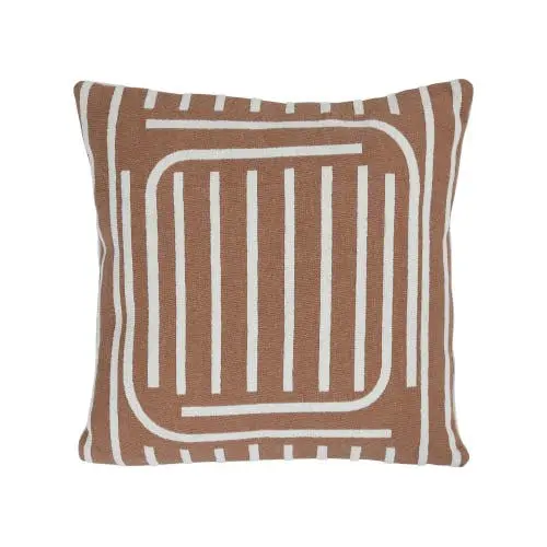 STORIED HOME Woven Cotton Reversible Pillow With Lines - Tan